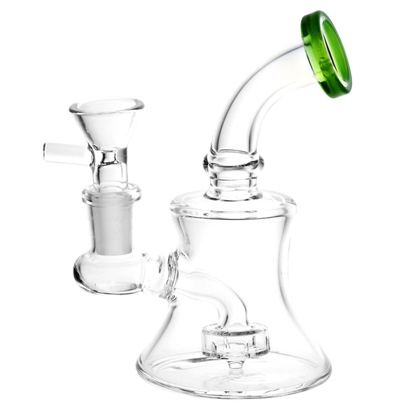 Bent Neck Bell Style Mini Bong | 5" Bell Glass Water Pipe - World of Bongs