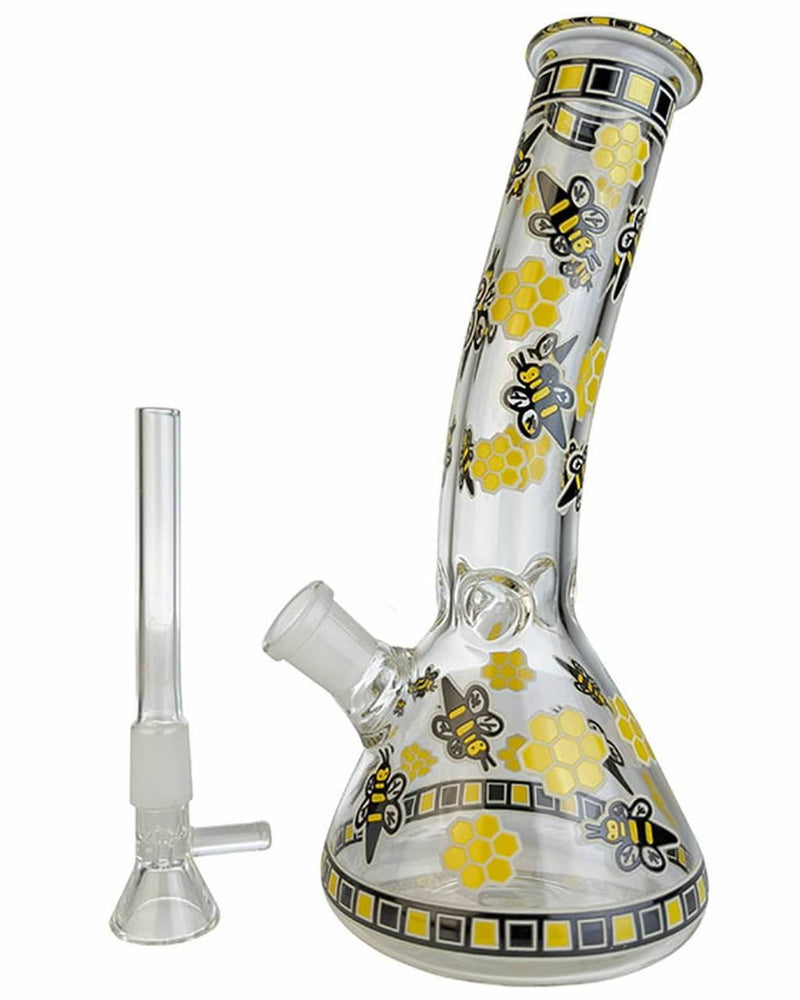 7.5" Honey Bee Bent Beaker Bong - Glow In The Dark - World of Bongs
