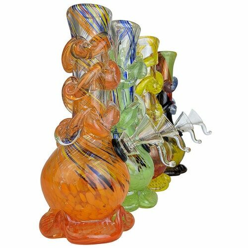 7" Lotus Base Spiral Wave Soft Glass Water Pipe with Funnel Slider ...