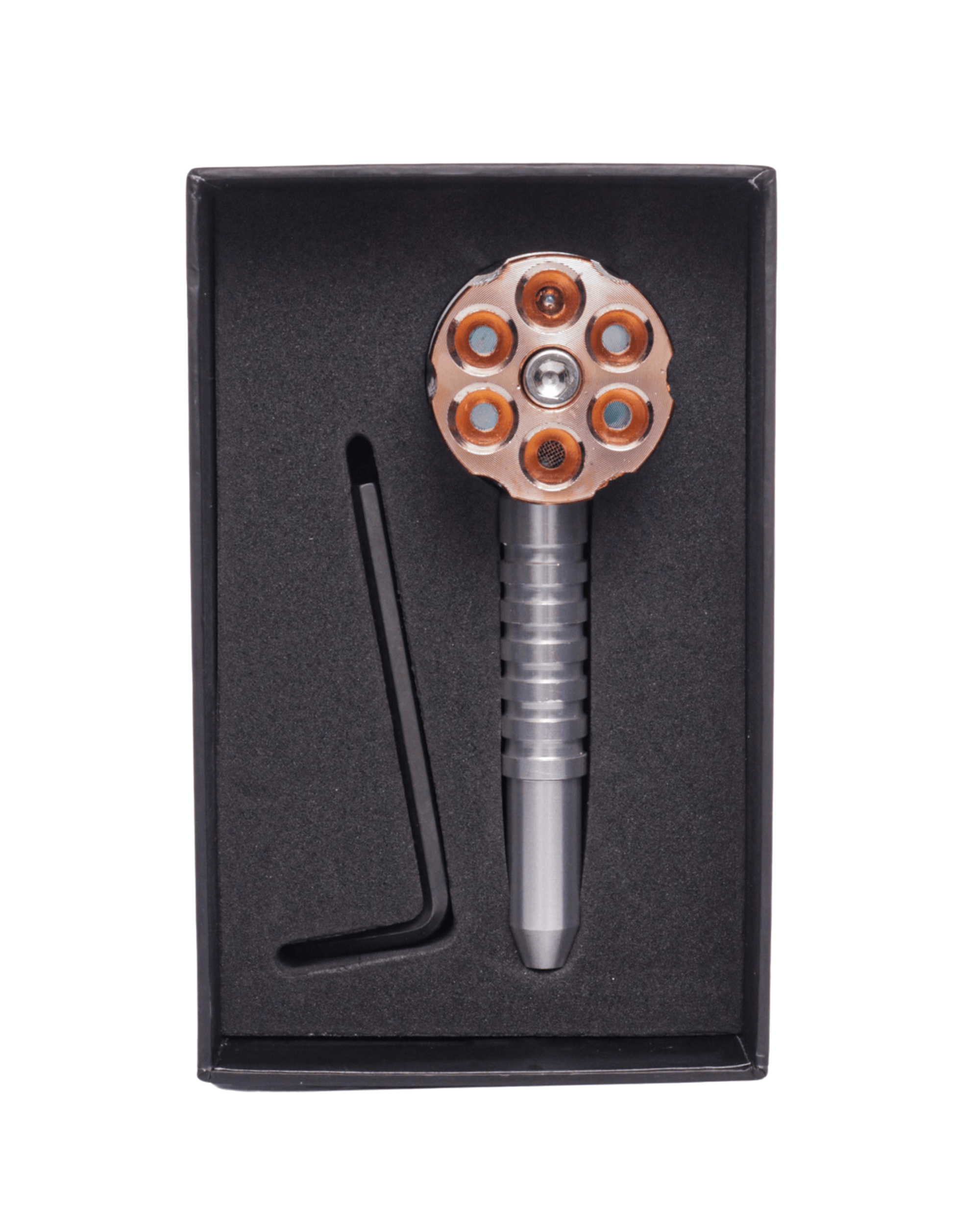 6 Chamber Revolver Metal Pipe & Weed Grinder - World of Bongs